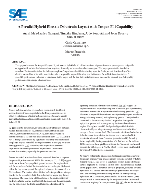 (PDF) A Parallel Hybrid Electric Drivetrain Layout with Torque-Fill ...