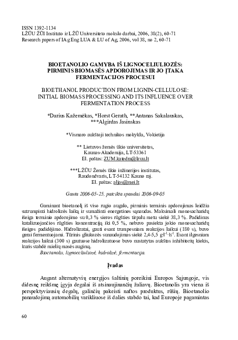 (PDF) Bioethanol production from lignin-cellulose: initial biomass ...