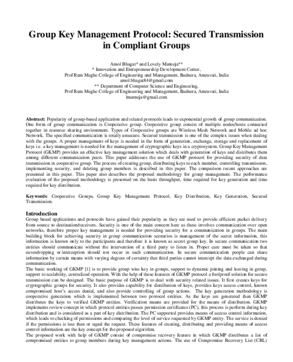 (PDF) Group Key Management Protocol: Secured Transmission in Compliant ...