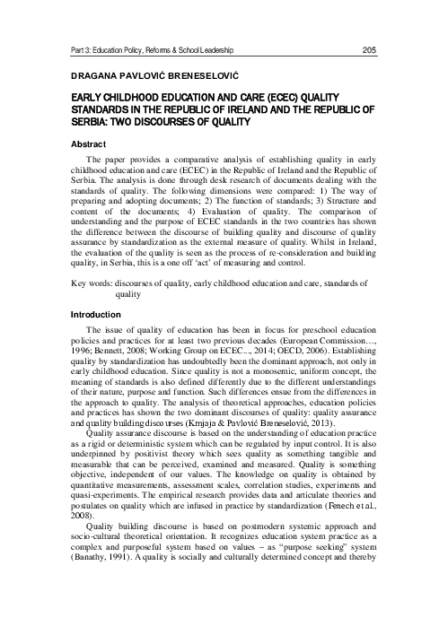 (PDF) Early Childhood Education and Care (ECEC) Quality Standards in the Republic of Ireland and ...