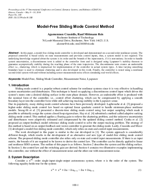(PDF) Model-Free Sliding Mode Control Method