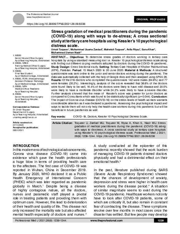 (PDF) Stress gradation of medical practitioners during the pandemic ...