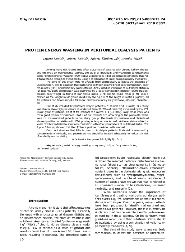 (PDF) Protein Energy Wasting in Peritoneal Dialysis Patients