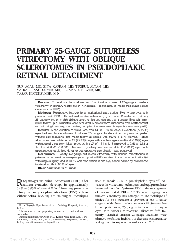 (PDF) Primary 25-GAUGE Sutureless Vitrectomy with Oblique Sclerotomies ...