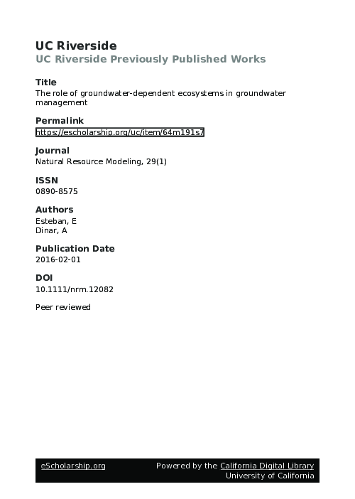 (PDF) The Role of Groundwater‐Dependent Ecosystems in Groundwater ...