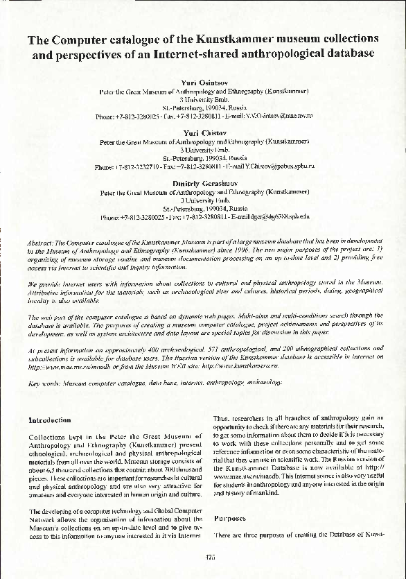 (PDF) The Computer Catalogue of the Kunstkammer Museum Collections and ...
