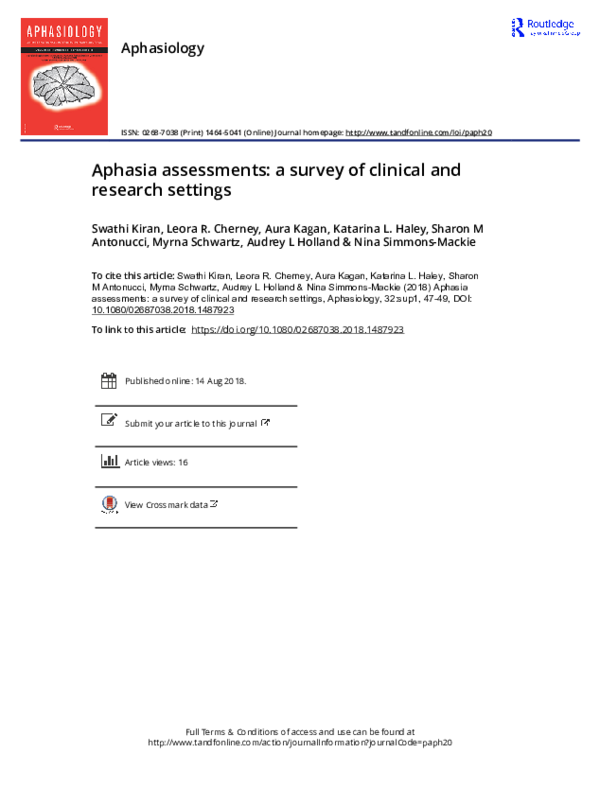 (PDF) Aphasia assessments: a survey of clinical and research settings