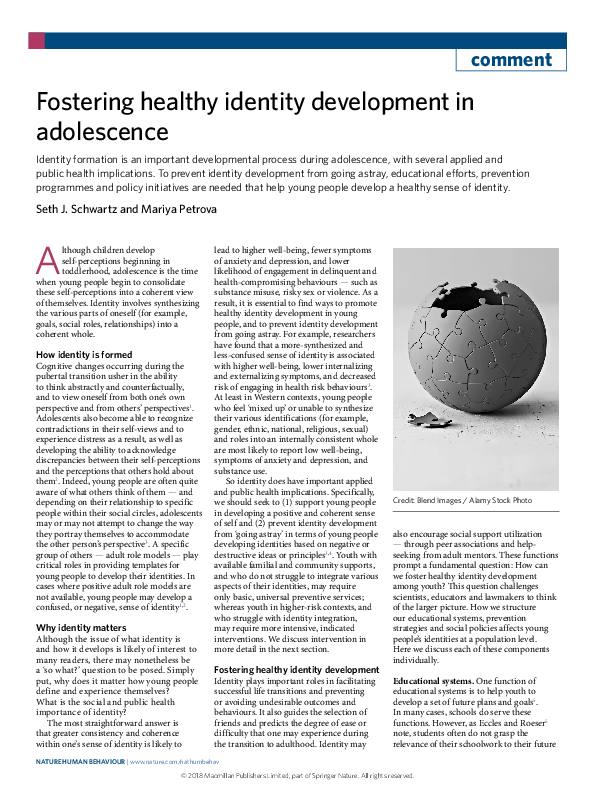 (PDF) Fostering healthy identity development in adolescence