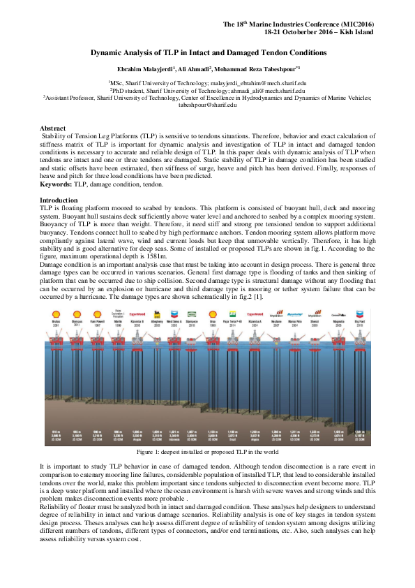 (PDF) Dynamic Analysis of TLP in Intact and Damaged Tendon Conditions