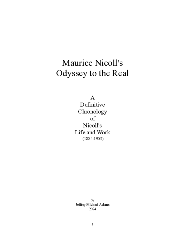 (PDF) Maurice Nicoll's Odyssey to the Real: A Definitive Chronology of ...