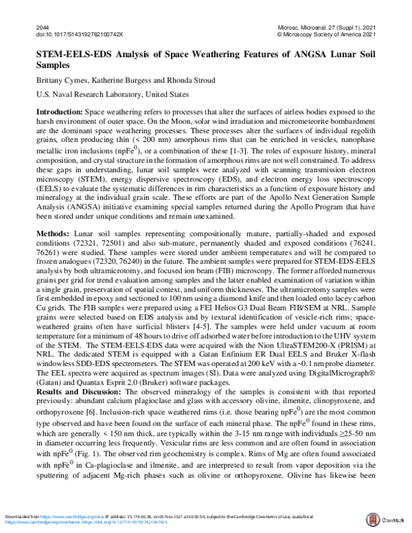 (PDF) STEM-EELS-EDS Analysis of Space Weathering Features of ANGSA ...