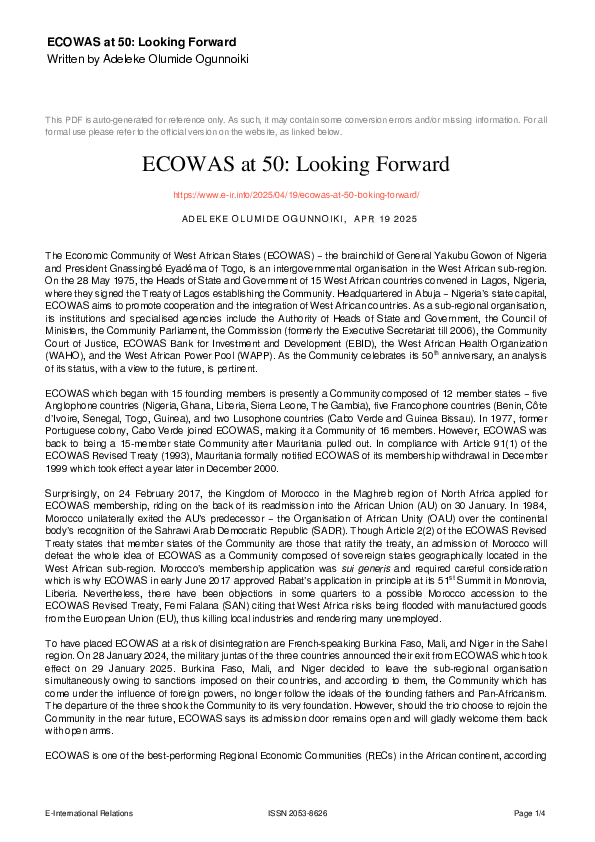 (PDF) ECOWAS at 50: Looking Forward