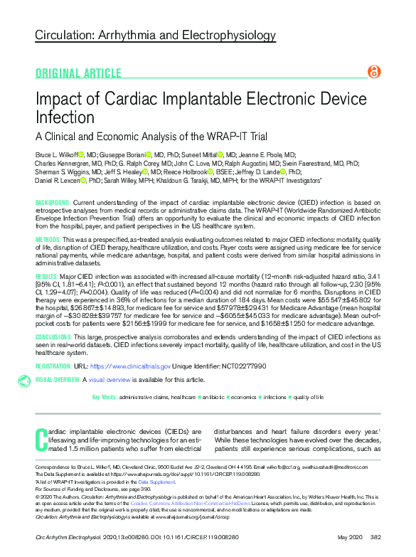 (PDF) Impact of Cardiac Implantable Electronic Device Infection