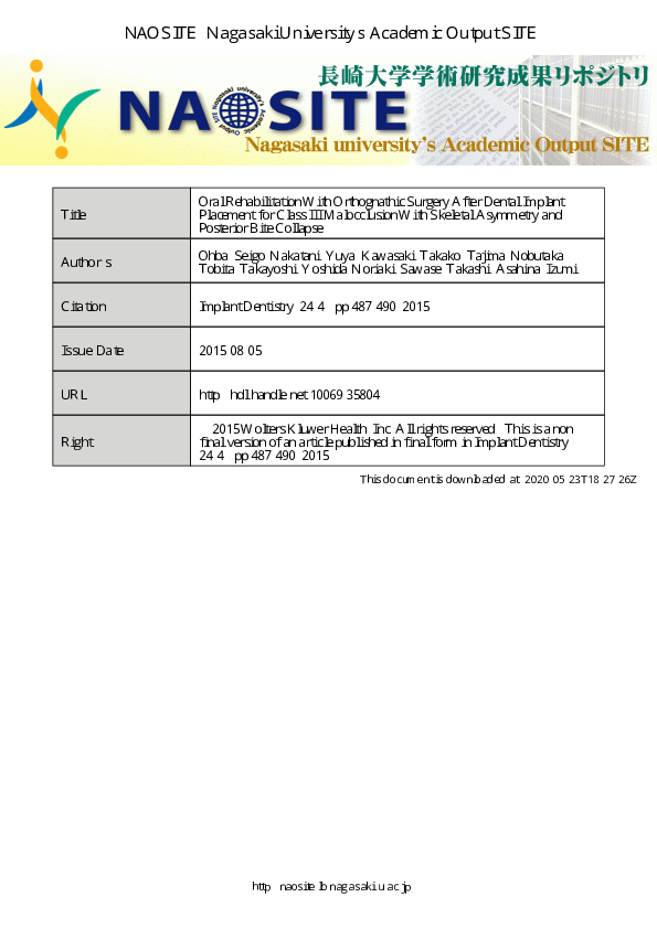(PDF) Oral Rehabilitation With Orthognathic Surgery After Dental ...