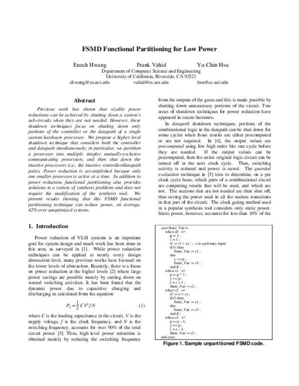 (PDF) FSMD functional partitioning for low power