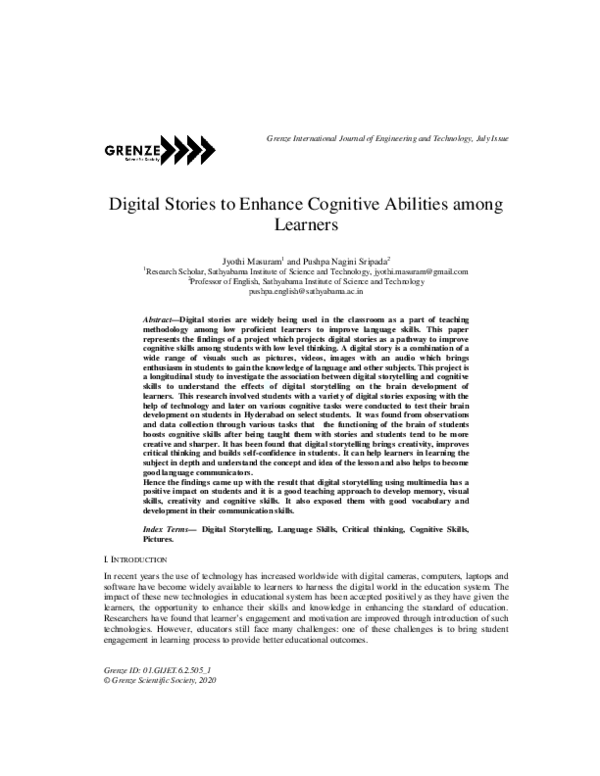 (PDF) Digital Stories to Enhance Cognitive Abilities among Learners
