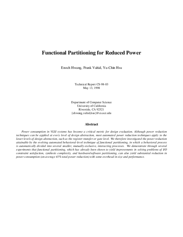 (PDF) Functional partitioning for reduced power