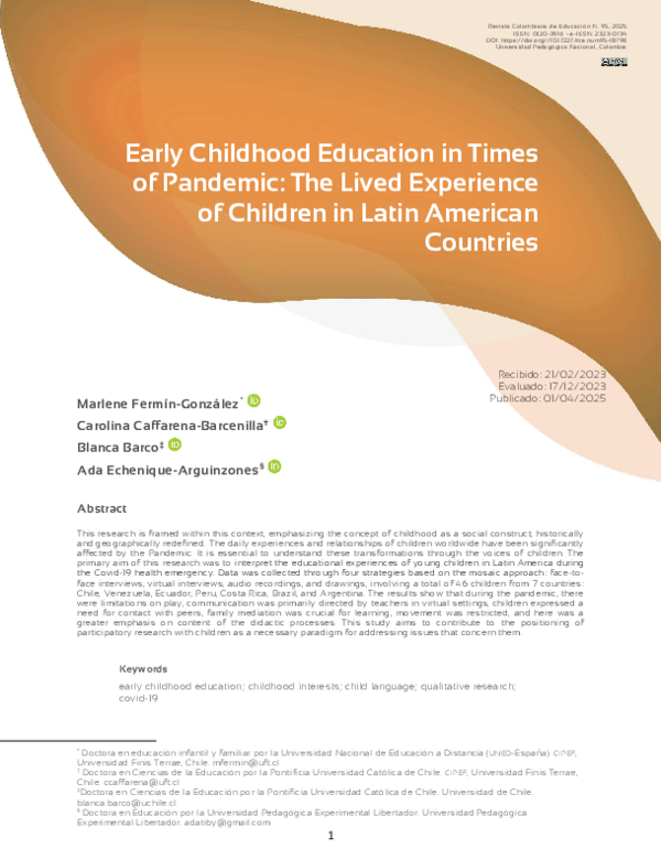 (PDF) Early Childhood Education in Times of Pandemic: The Lived Experience of Children in Latin ...