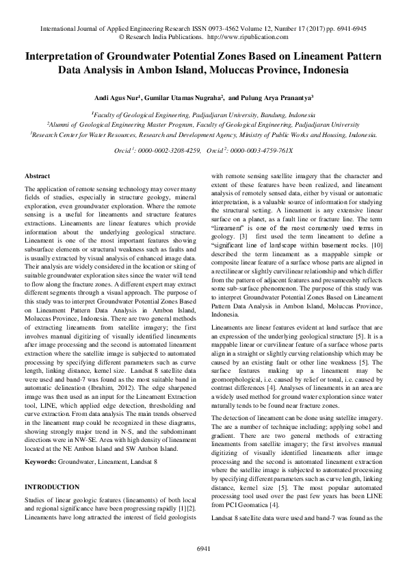 (PDF) Interpretation of Groundwater Potential Zones Based on Lineament ...