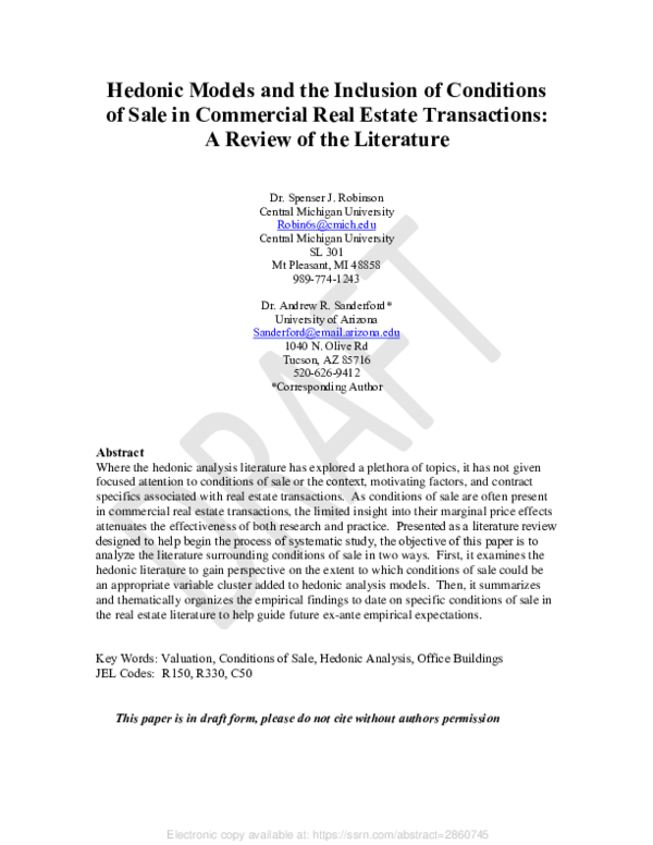 (PDF) Hedonic Models and the Inclusion of Conditions of Sale in ...