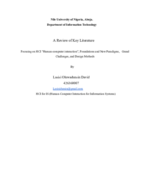 (PDF) A Review of Key Literature Focusing on HCI "Human-computer interaction", Foundations and ...