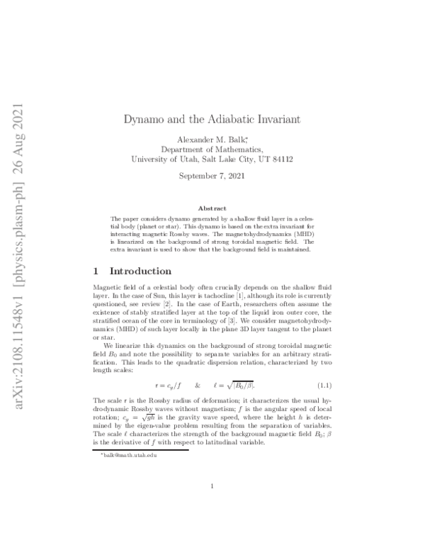 (PDF) Dynamo and the Adiabatic Invariant