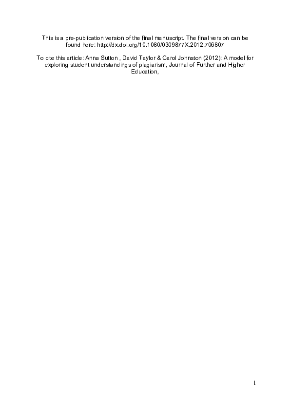 (PDF) A model for exploring student understandings of plagiarism