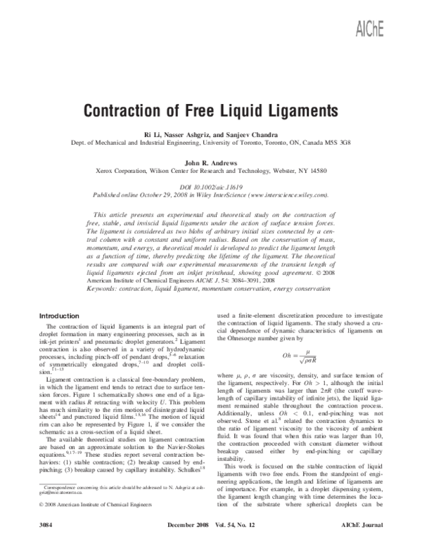 (PDF) Contraction of free liquid ligaments