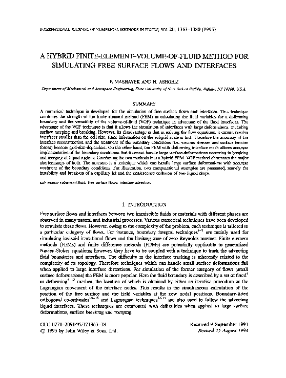 (PDF) A hybrid finite-element-volume-of-fluid method for simulating free surface flows and ...