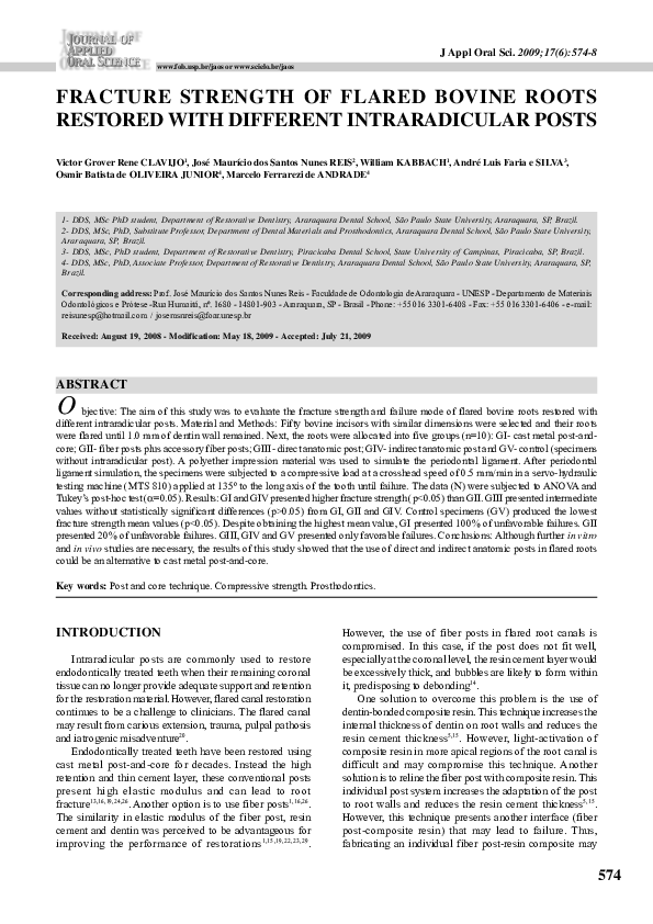 (PDF) Fracture strength of flared bovine roots restored with different ...