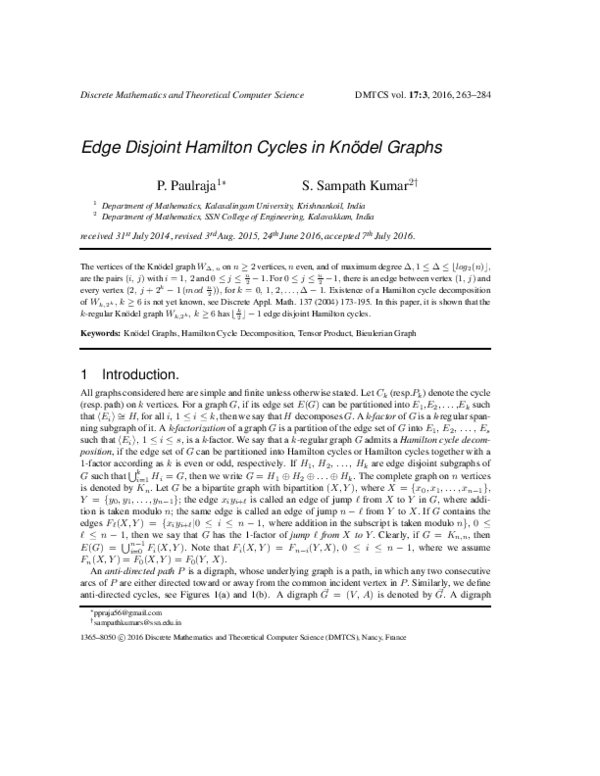 (PDF) Edge Disjoint Hamilton Cycles in KnödelKn¨Knödel Graphs