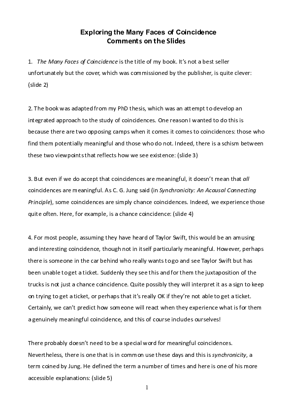 (PDF) Notes for Exploring the Many Faces of Coincidence slide presentation