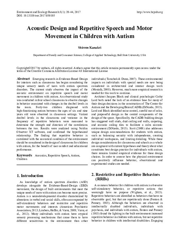 (PDF) Acoustic Design and Repetitive Speech and Motor Movement in ...