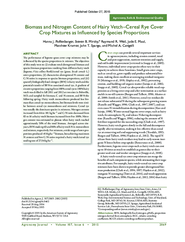 (PDF) Biomass and Nitrogen Content of Hairy Vetch–Cereal Rye Cover Crop ...