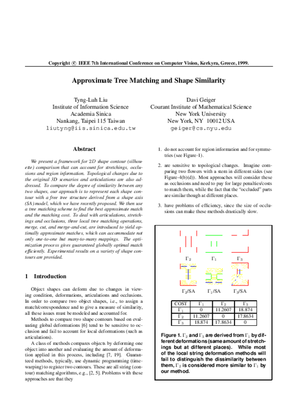 (PDF) Approximate tree matching and shape similarity
