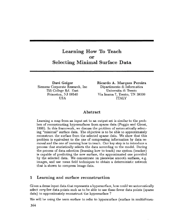 (PDF) Learning How to Teach or Selecting Minimal Surface Data