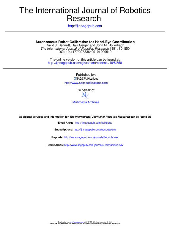 (PDF) Autonomous Robot Calibration for Hand-Eye Coordination