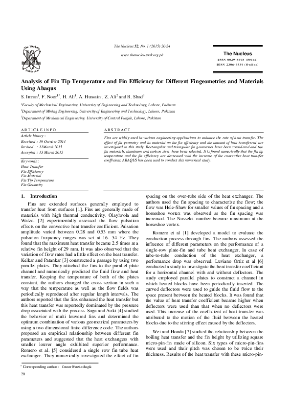 (PDF) Analysis of Fin Tip Temperature and Fin Efficiency for Different ...