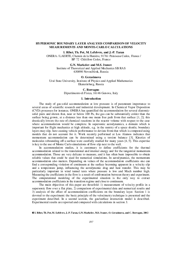 (PDF) Hypersonic Boundary Layer Analysis - Comparison of Velocity Measurements and Monte-Carlo ...