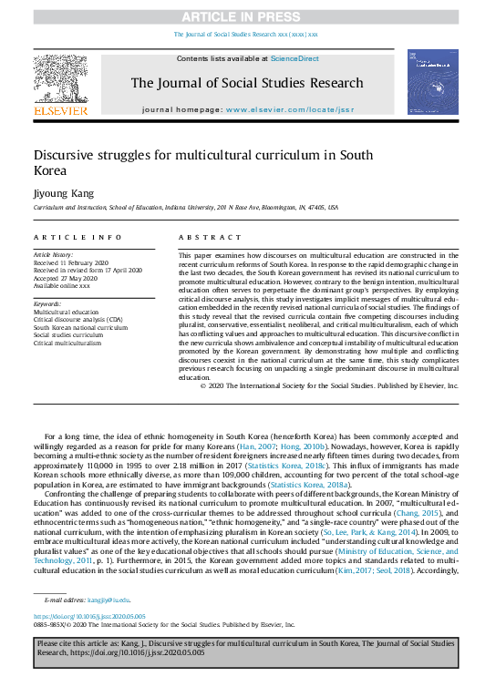 (PDF) Discursive Struggles for Multicultural Curriculum in South Korea