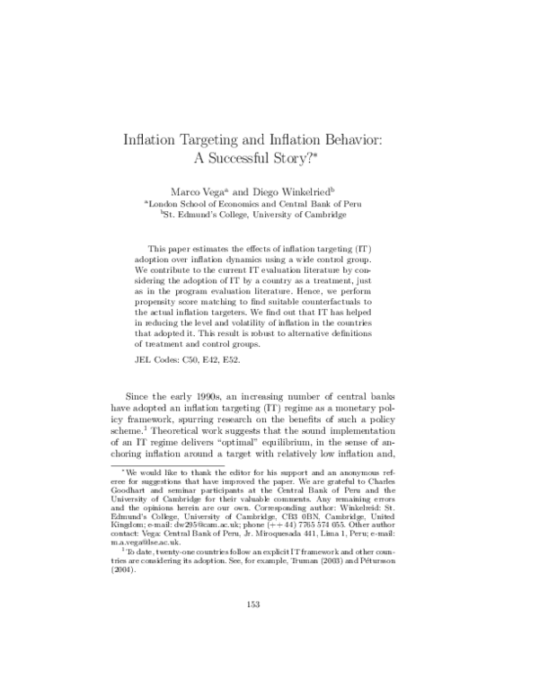(PDF) Inflation targeting and inflation behavior: a successful story?