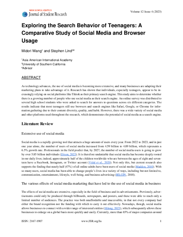 (PDF) Exploring the Search Behavior of Teenagers: A Comparative Study ...