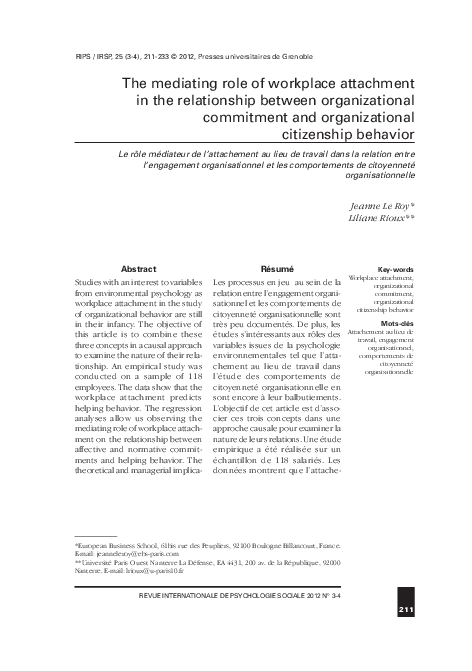 (PDF) The mediating role of workplace attachment in the relationship between organizational ...