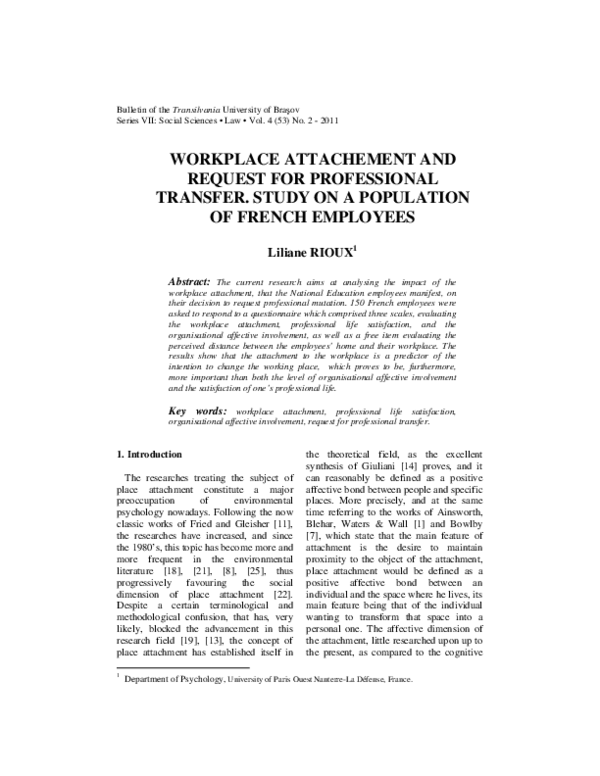 (PDF) Workplace attachment and request for professional transfer. Study ...