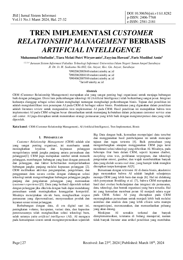 (PDF) Tren Implementasi Customer Relationship Management Berbasis Artificial Intelligence