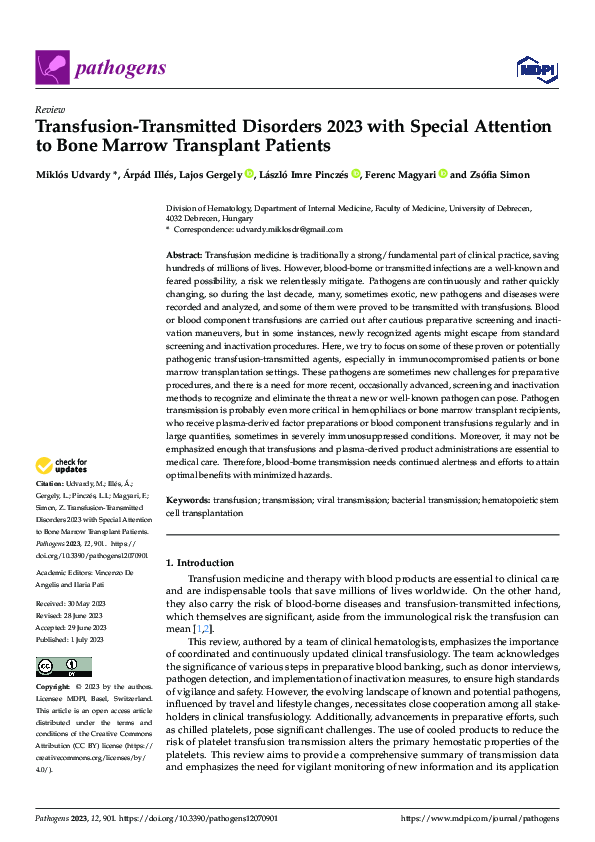 (PDF) Transfusion-Transmitted Disorders 2023 with Special Attention to Bone Marrow Transplant ...