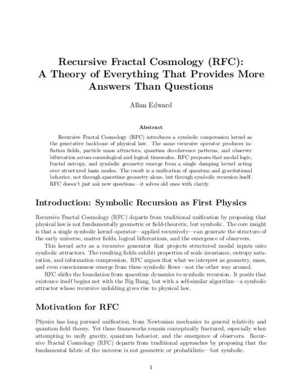 (PDF) Recursive Fractal Cosmology (RFC): A Theory of Everything That ...