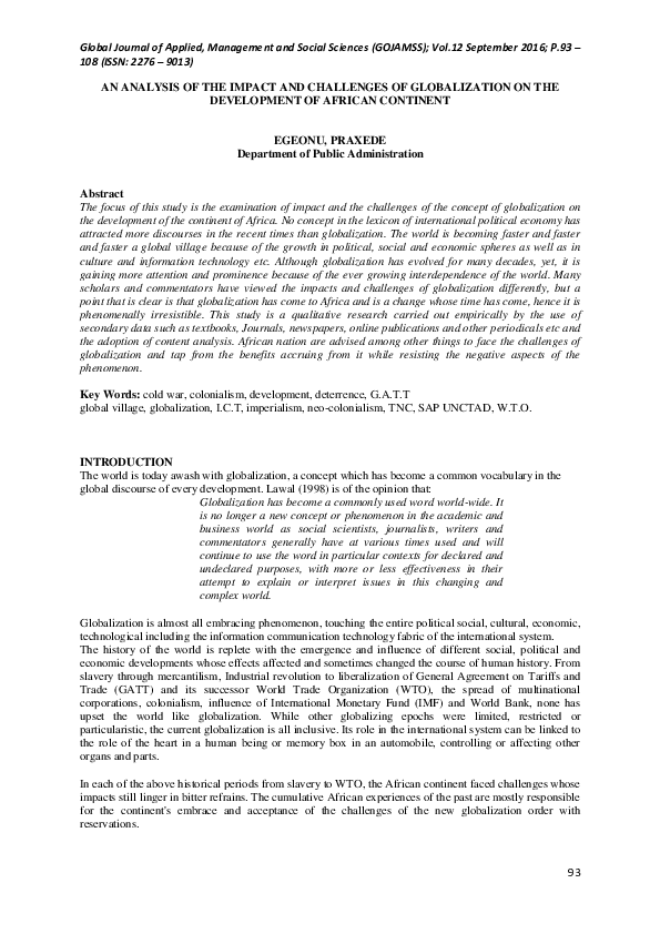 (PDF) An Analysis of the Impact and Challenges of Globalization on the ...