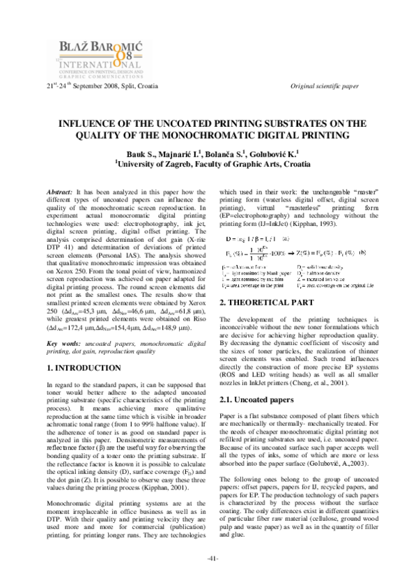 (PDF) Influence of the Uncoated Printing Substrates on the Quality of ...
