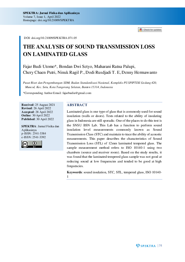 (PDF) THE ANALYSIS OF SOUND TRANSMISSION LOSS ON LAMINATED GLASS